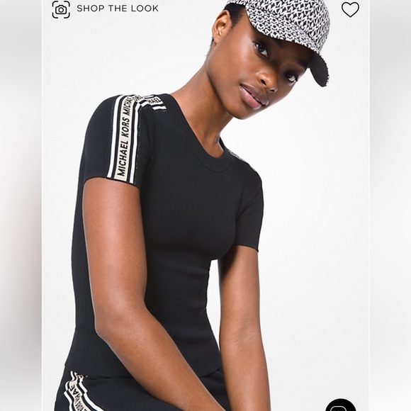 MICHAEL Michael Kors | Tops | Mk Logo Tape Textured Shortsleeve Sweater ...